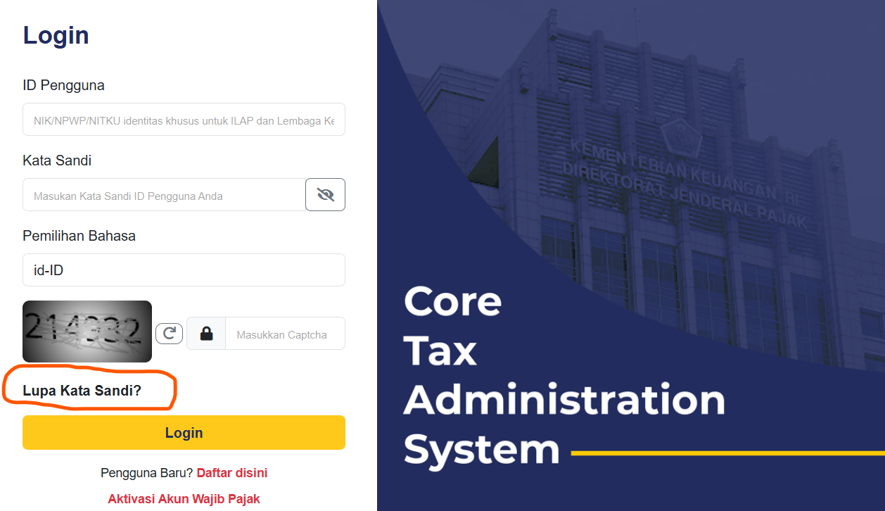 Lupa Kata Sandi atau Password Coretax - Coretax Pajak|Asisten Pajak